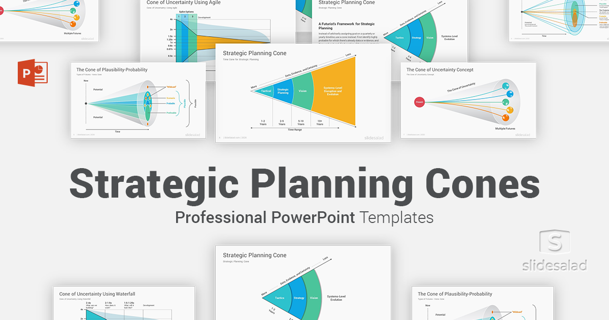 Strategic Planning Cones PowerPoint Template Diagrams - SlideSalad
