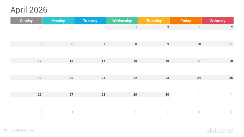 2026 Calendar Google Slides Template Designs - Updated - SlideSalad